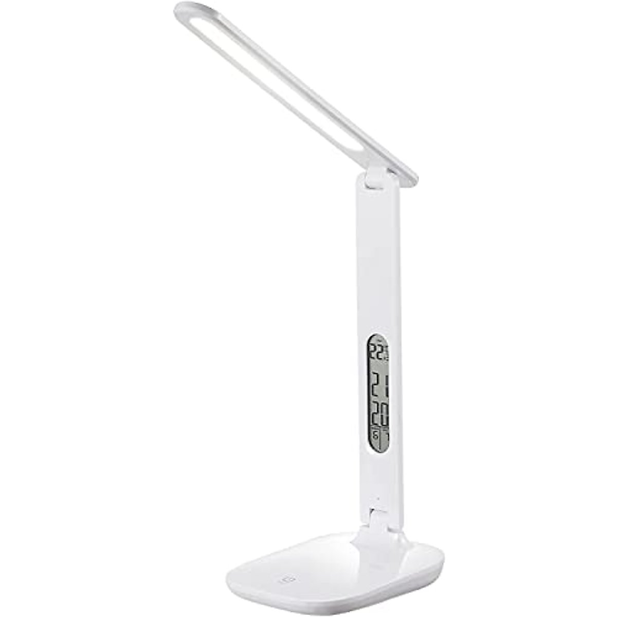 LED Desk Lamp with Time, Date, Temperature Display, 3 Modes Lighting/Brightness Adjustable Bedside Table Lamp, Touch Control Eye-Caring Night Light for Home Office (White)