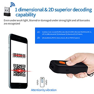 1D 2D Bluetooth Wireless Barcode Scanner,Symcode Portable QR Handheld Mini Barcode Reader for Windows,Android,iOS,Mac.Able to Scan Codes on Screen