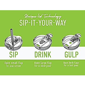 Reduce 24 oz Tumbler with Handle and Straw - Stainless Steel with Sip-It-Your-Way Lid - Keeps Drinks Cold up to 24 Hours - Sweat Proof, Dishwasher Safe, BPA Free - Glacier, Opaque Gloss