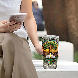 YRCKUDZKG 20 Oz Stainless Steel Tumbler, Double-layer 304 Vacuum Insulated Cup | Leak-Proof Lid Reusable Insulated Mug with Straw, Keeps Hot and Cold for Home, Office, Travel and Car (Bible Tree)