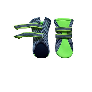 LONSUNEER Puppy Soft Sole Nonslip Mesh Boots, with 2 Reflective Straps, Set of 4, Bright Green Size XXS