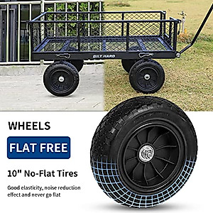 BILT HARD 880 lbs 10" Flat Free Tires Steel Garden Cart with 180° Rotating Handle and Removable Sides, 4 Cu.Ft Capacity Heavy Duty Garden Carts and Wagons