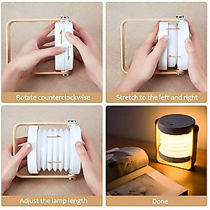 4-in-1 Foldable Table Lamp,USB Retractable LED Light,Wooden Handle Portable Lantern Light and Flashlight,Touch Control Dimmable 3 Level Brightness Night Light for Reading, Outdoor Camping (White)