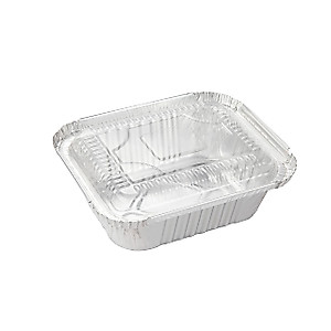 Waytiffer Aluminum Foil Pan 5.5" x 4.5" (50 Pack) Disposable Cookware with Lids/Aluminum Foil Food Containers/Meal Prep Freezer Drip Pans BBQ Potluck Holidays Silver