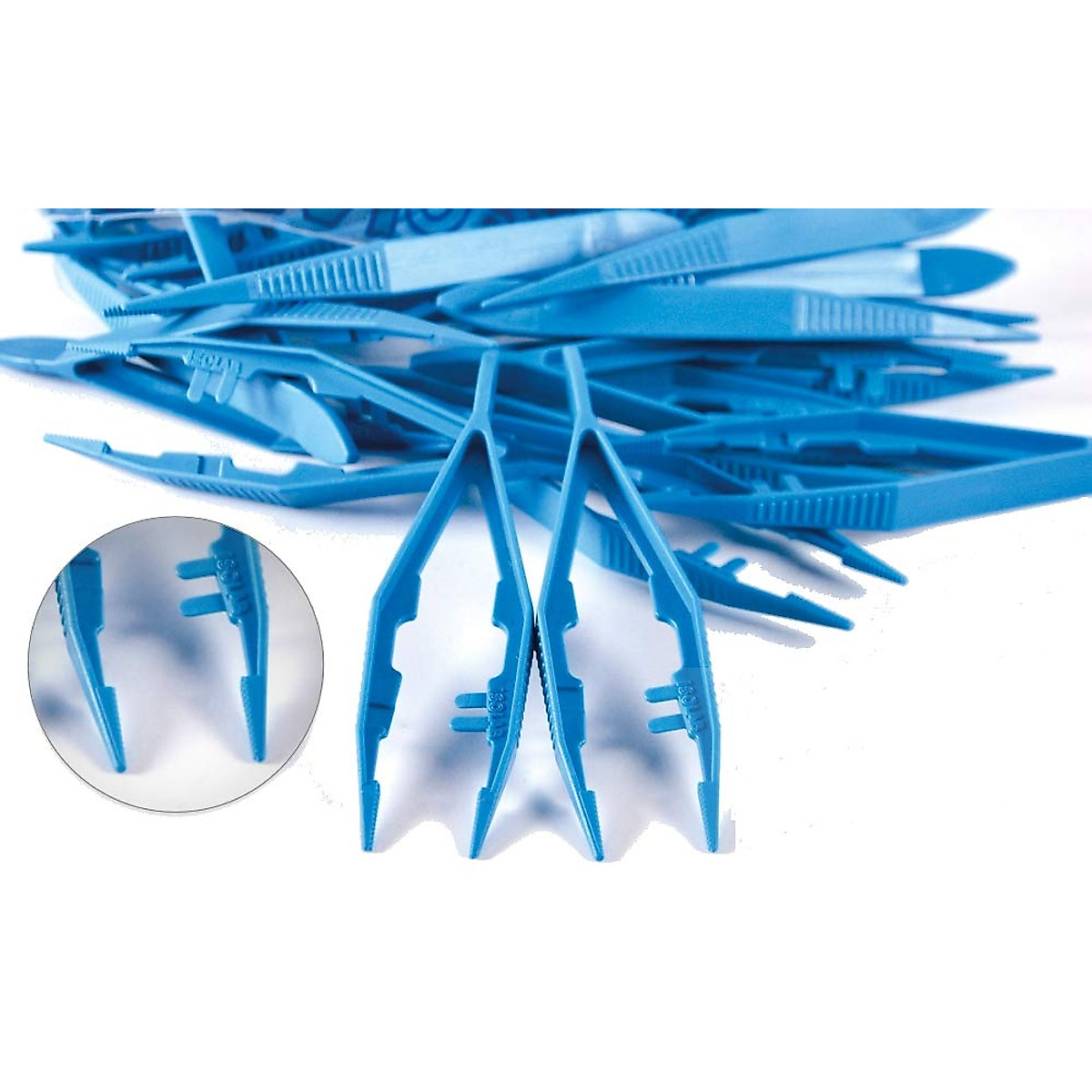 ISOLAB USA - Tapered Tweezers/Plastic Blue Forceps (Pack of 50, Bulk Priced, Disposable, Grooming, Labs, First Aid, Medical usage)