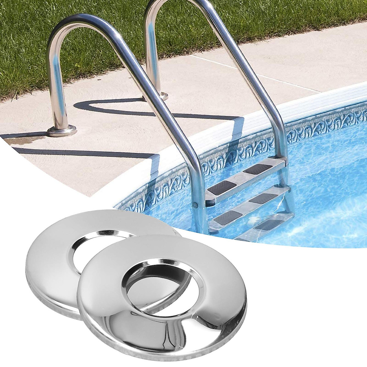 2 PCS Pool Ladder Escutcheon Plates,Pool Ladders & Pool Handrail Covers,Stainless Steel Pool Ladder Rings Fits for 1.5" Inner Diameter Tubing Pool Handrail