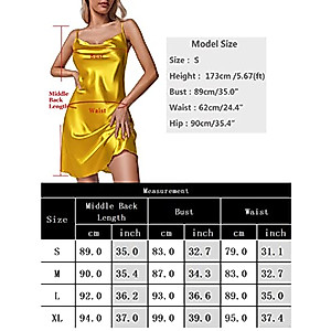 Litherday Women Sexy Lingerie Satin Nightgown Silk Chemise Mini Slips Cowl Neck Negligee Sleepwear with Adjustable Straps Navy blue X-Large
