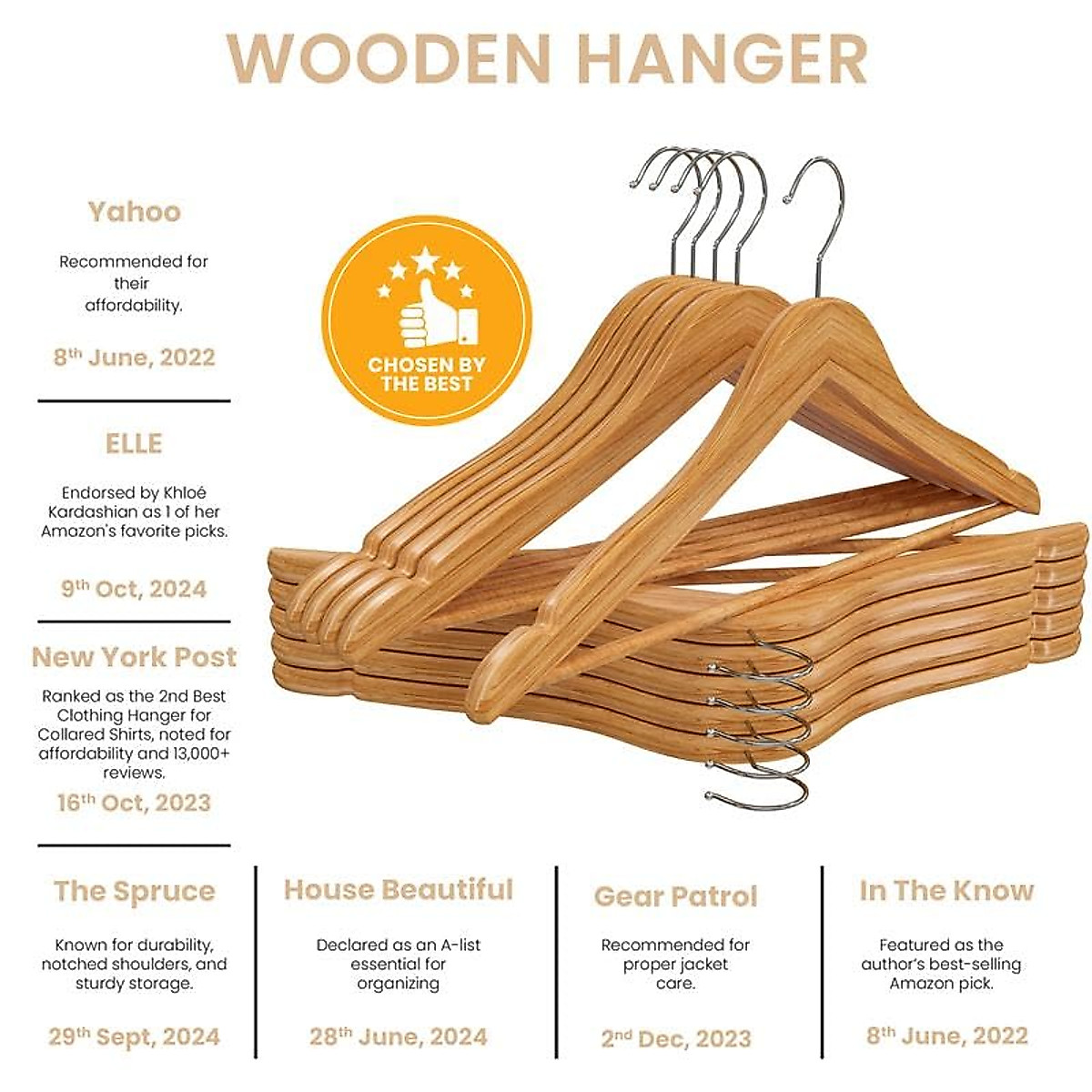 Utopia Home 20 Pack Premium Wooden Hangers - Durable & Slim Coat Hangers - Suit Hangers with 360-Degree Rotatable Hook - Wood Hangers with Shoulder Grooves (Natural Color)