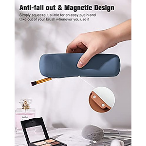 FERYES Large Travel Makeup Brush Holder, Magnetic Anti-fall Out Silicon Portable Cosmetic Face Brushes Holder, Soft and Sleek Makeup Tools Organizer for Travel- (8.27 * 2.36 * 1.57)