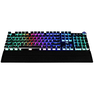 iBUYPOWER MEK 3 LT Mechanical Gaming Keyboard with Clicky Blue Switches, Aluminum Top Surface, Full Sized Keyboard, 104 Keys Low-Profile, Double Injection Keycaps, Braided USB