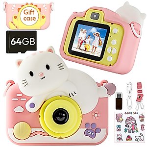 Uomrud Kids Camera for Girls Boys,Camera for Kids 64GB Card,Christmas Birthday Gifts Ideas Selfie Digital Camera for Toddler for 3 4 5 6 7 8 9 10 Years Old,1080P HD Video 4800W Pixe