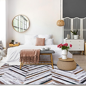 DECOMALL Coronado 9x12 Area Rugs, Modern Geometric Faux Cowhide Patchwork Rug, Non Slip Carpet for Living Room Bedroom, 9x12ft Multi