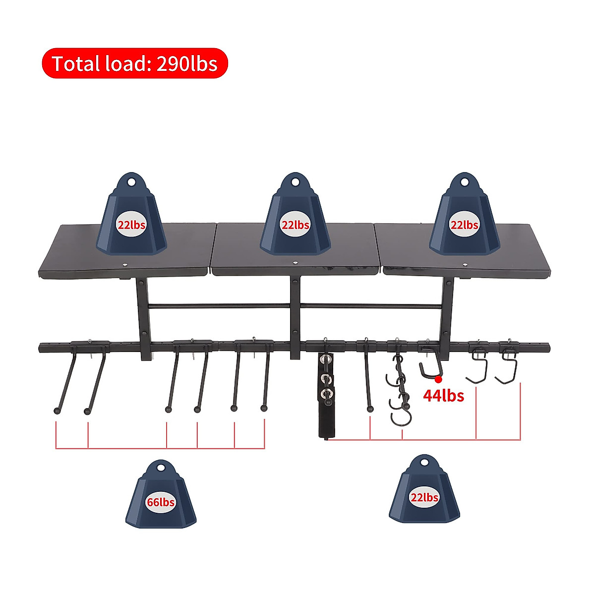 lukar Garage Tool Organizer Wall Mount, Adjustable Garage Tool Storage Rack, Garden Tool Storage Rack with 6 Hooks, Max 290 lbs Garage Storage for Garden Tools,Chair, Broom,Shovels, Trimmers.