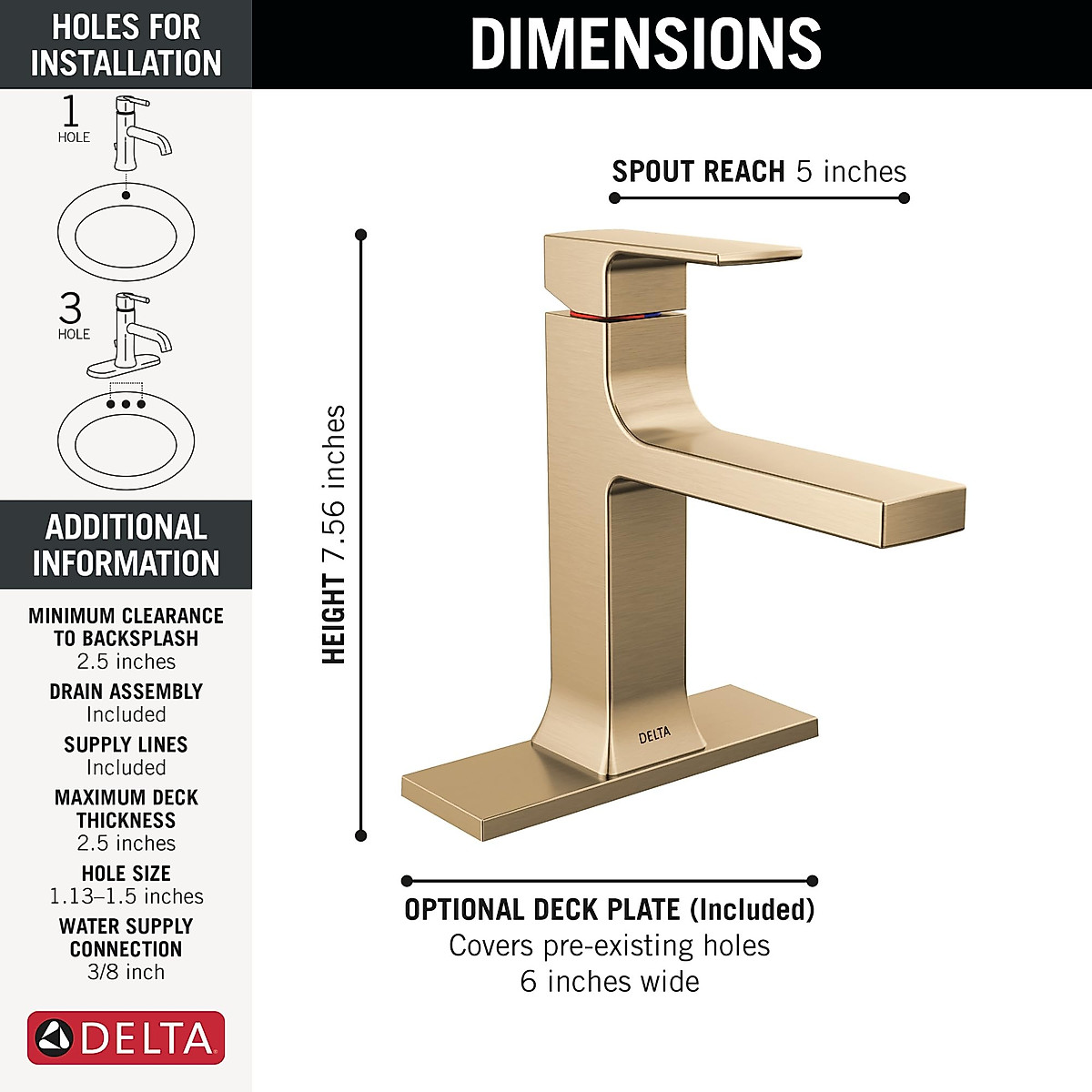 Delta Faucet Velum Single Hole Bathroom Faucet, Gold Bathroom Sink Faucet, Single Handle Bathroom Faucet, Bath Faucet, Pop-Up Drain Assembly, Champagne Bronze 537-CZMPU-DST