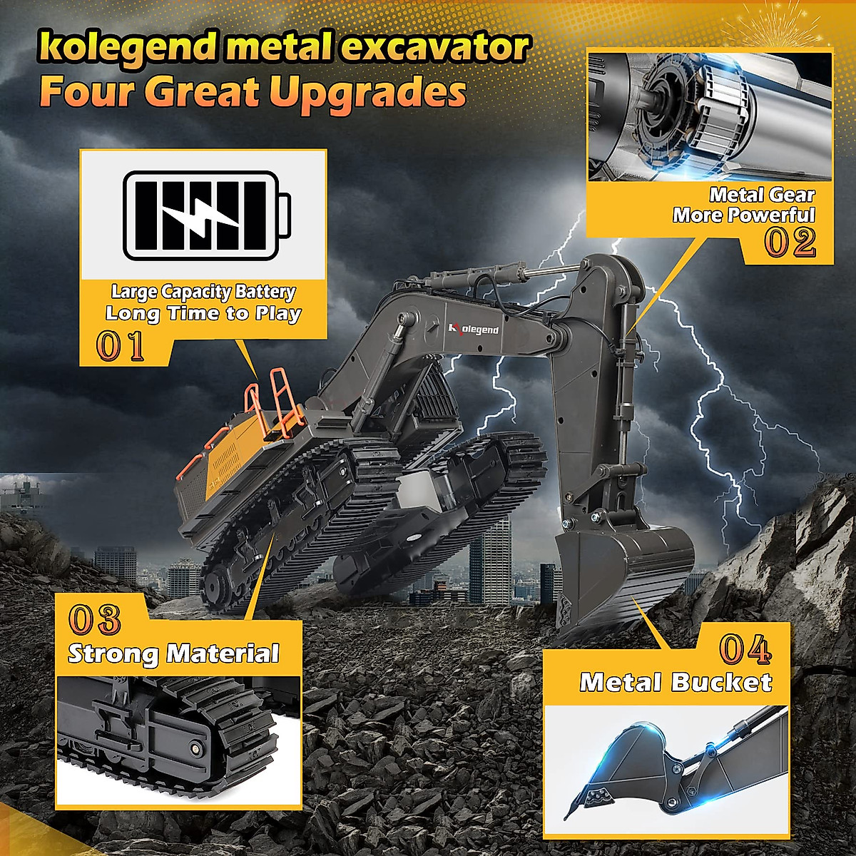 kolegend 22 Channel RC Excavator Metal Shovel Independent Arms 1/14 Scale, Professional Remote Control Construction Vehicles, Boy Toys Best Gift for 8+ Years Old Boys Adults