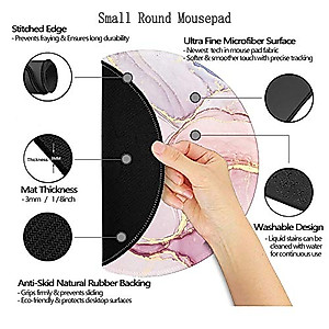 Mouse Pad,Anti Slip Rubber Round Mousepads Desktop Notebook Mouse Mat with Stitched Edge for Working and Gaming (Marble Pretty Pink)