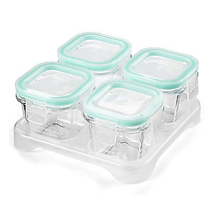 Matyz 4-Pack Glass Baby Food Containers with Airtight Lids and Stackable Tray (Mint Green, 3 OZ Each) - Glass Food Containers Freezer Safe for Baby Toddler - Stackable Baby Food Containers Glass