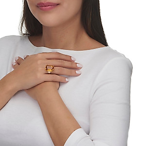 PalmBeach 18K Yellow Gold Plated Sterling Silver Genuine Black Onyx Blue Topaz or Yellow Citrien and White Topaz Cocktail Ring Size 7