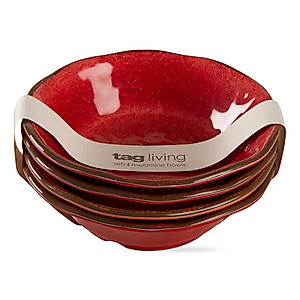 tag 10 oz. 7 in. Veranda Cracked Glazed Solid Red Wavy Edge Melamine Plastic Dinnerware Bowls Set of 4 Dishwasher Safe Indoor Outdoor Round Red Bowl Set of 4 Red