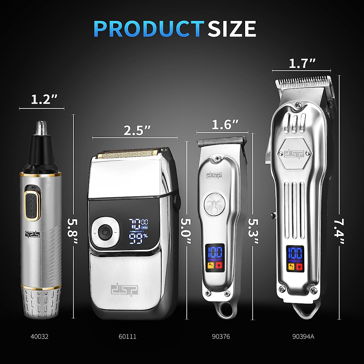 DSP 4-in-1 Pro Barber Kit: Cordless Hair Clipper, Trimmer, Shaver & Nose Hair Remover - Styling & Grooming Set with Scissors, Fade Tools, LED Display