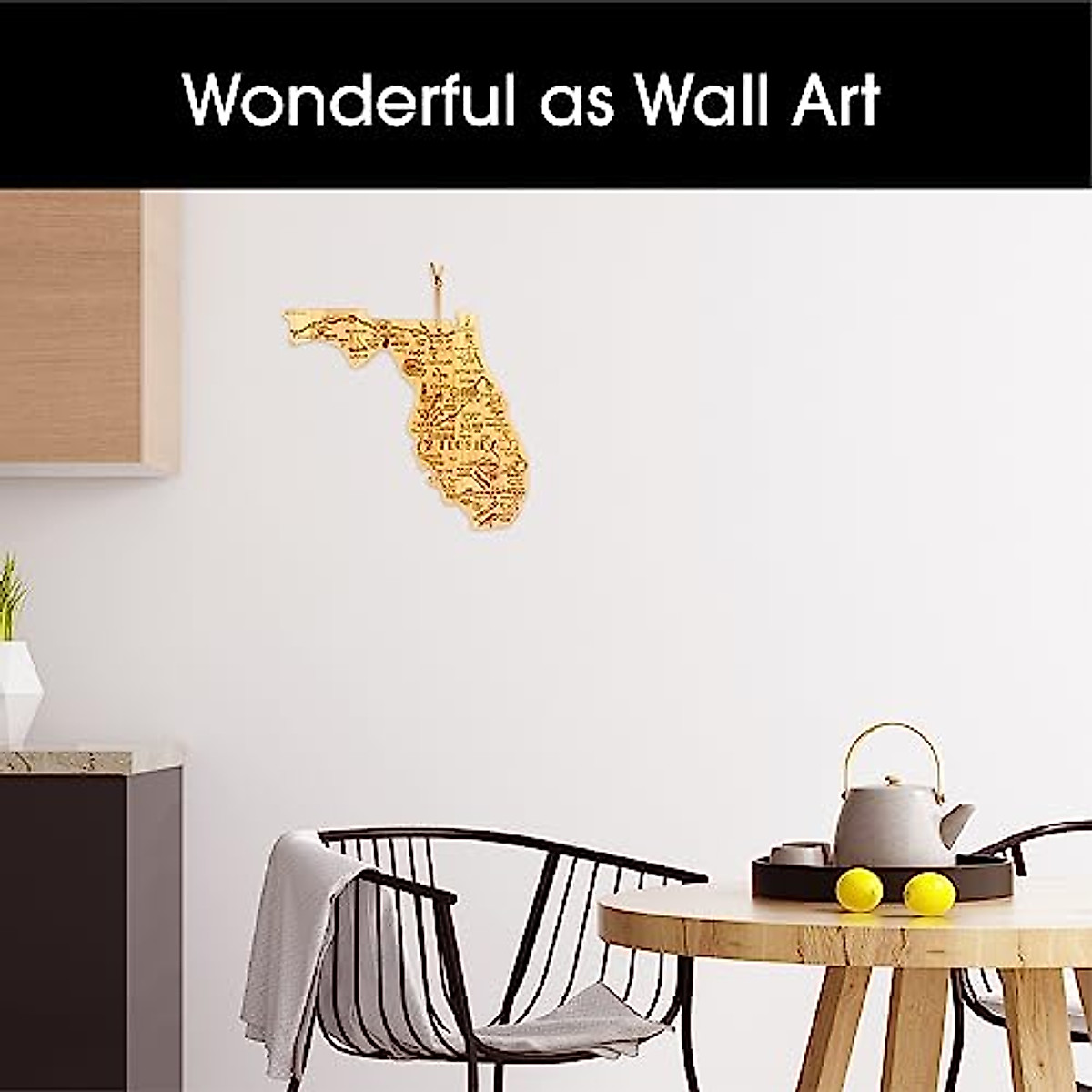 Totally Bamboo Destination Florida State Shaped Serving and Cutting Board, Includes Hang Tie for Wall Display