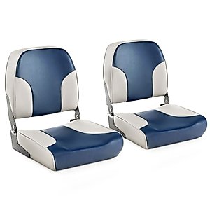 Goplus Low/High Back Boat Seats, Folding Boat Seat with Stainless Steel Screws & Aluminum Hinges, Thickened Sponge Padding, Waterproof Fishing Captain Boat Seats(2 Packs Navy & Gray)