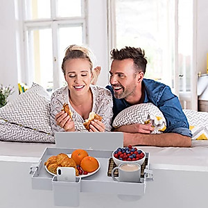 Ronlap Folding Bedside Shelf, Bunk Bed Shelf Organizer for Top Bunk Clip On Nightstand for Loft Bed Plastic Bedside Shelf Tray for Kids with Cupholder Hooks Hanging Cup, Small Size, Grey