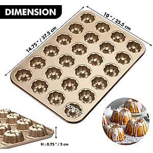 Webake Mini Fluted Tube Cake Pan, 24-Cup Non-stick Bite Size Bundtinis Petite Fluted Cake Mold Heavy Gauge Carbon Steel Baking Tray Set of 2