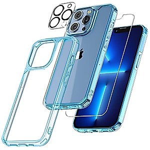 TAURI [5 in 1 Designed for 13 Pro Max Case, [Not-Yellowing] with 2X Tempered Glass Screen Protector + 2X Camera Lens Protector, [Military-Grade Drop Protection] Slim Phone Case 6.7 Inch Sierra Blue