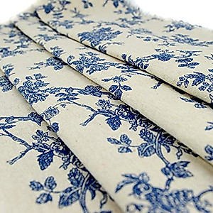 Linen Cotton Printed Fabric for Home Decoration and Crafting by The Meter(Classical Blue Floral Pattern)