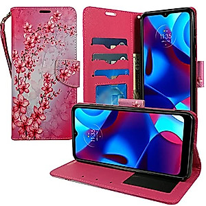 Zase TCL 40 XE 5G (Verizon) Protective Wallet Phone Case Cute Woman Premium PU Leather Flip Folio Purse w/Kickstand ID Card Holder Money Slot Wrist Strap Magnetic Lock (Pink Cherry Blossom)