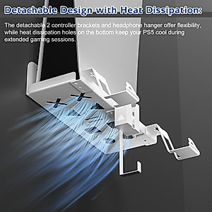 ROCHIE PS5 Wall Mount Bracket PS5 Wall Stand with 2-in-1 Magnetic Charging Cable for Playstation 5 Disc/Digital Edition, with Detachable Controller Holder & Headphone Hanger White