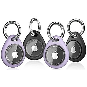Biuupa 4-Pack Airtag Holder with Keyring - Shockproof, Anti-Scratch TPU Protective Case with Transparent Front Cover and Keychain, Case for Luggage, Pet Collar, Dogs, Accessories for Apple Air Tag.