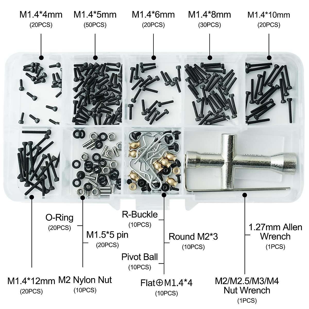 OGRC Steel Screws Set RC Tool Kit with 3 PCS Hex Screwdriver 0.05'' 1.5mm Hex Nut Drivers 4mm for Axial SCX24 1/24 C10 Deadbolt JLU Gladiator Bronco RC Crawler Car