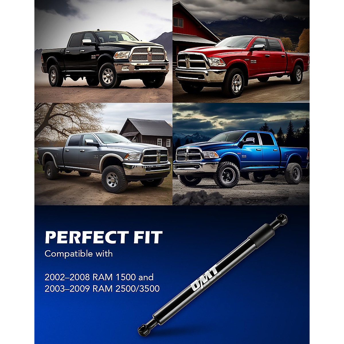 Orion Motor Tech Tailgate Assist Compatible with 2002-2008 RAM 1500, 2003-2009 RAM 2500 3500, Heavy Duty Tailgate Shock Truck Tailgate Lift Assist