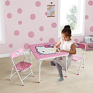 Idea Nuova Sanrio Hello Kitty 3 Piece Children's Activity Square Table and 2 Folding Chairs Set, Ages 3+