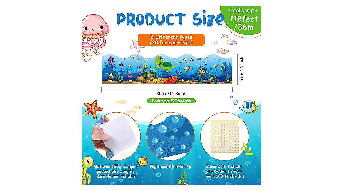 Containlol Ocean Classroom Borders for Bulletin Boards - 118 ft