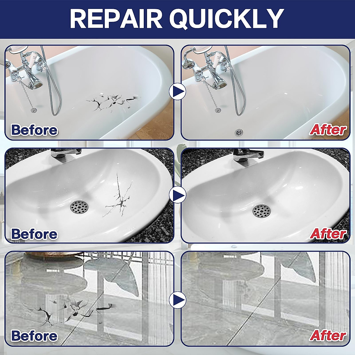 Porcelain Repair Kit, Tub and Tile Repair Kit, Super Strong and Persistent Bathtub Repair Kit, Quartz Countertop Repair Kits for Ceramic, Porcelain, Marble, Quartz, Resin, Acrylic (ceramic repair kit)