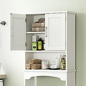 GarveeHome Over The Toilet Storage Cabinet, Double Door Bathroom Storage Organizer with Anti-Tip Device, Small Freestanding Space Saver with Open Shelf，White