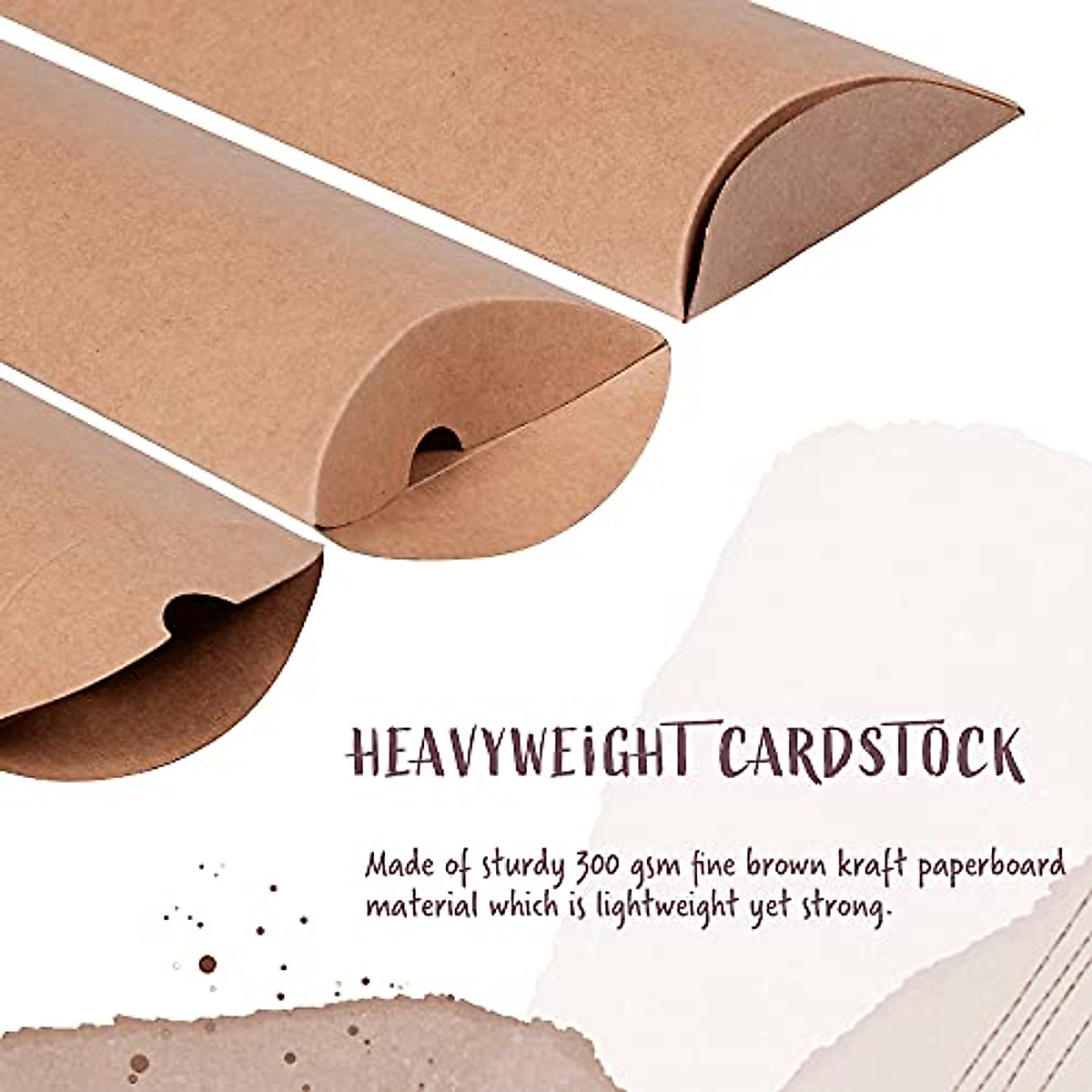 Pillow Boxes, 100-Pack Pillow Gift Boxes with Twine Rope, Kraft Mini Favor Boxes, 7.5 x 3.7 x 1.2 Inches