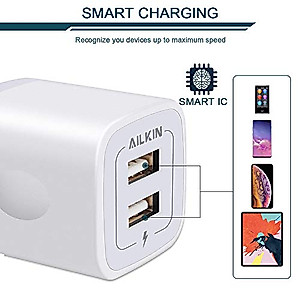 USB Wall Charger, Charger Adapter, AILKIN 2-Pack 2.1A Dual Port Quick Charger Plug Cube for iPhone 14 13 12 11 Pro Max 10 SE X XS 8 Plus Samsung Galaxy S22 S21 S20 Power Block Fast Charging Box Brick