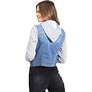 Wax Jeans Women's Juniors Hoodie Denim Jacket, Medium, Light Denim