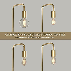 QiMH Industrial Floor Lamp with Light Bulb, Metal Standing Lamp,Tall Modern Brushed Gold Led Living Room Floor Lamp for Home Decor,Bedroom,Reading,Office(E26 Socket,Foot Switch)