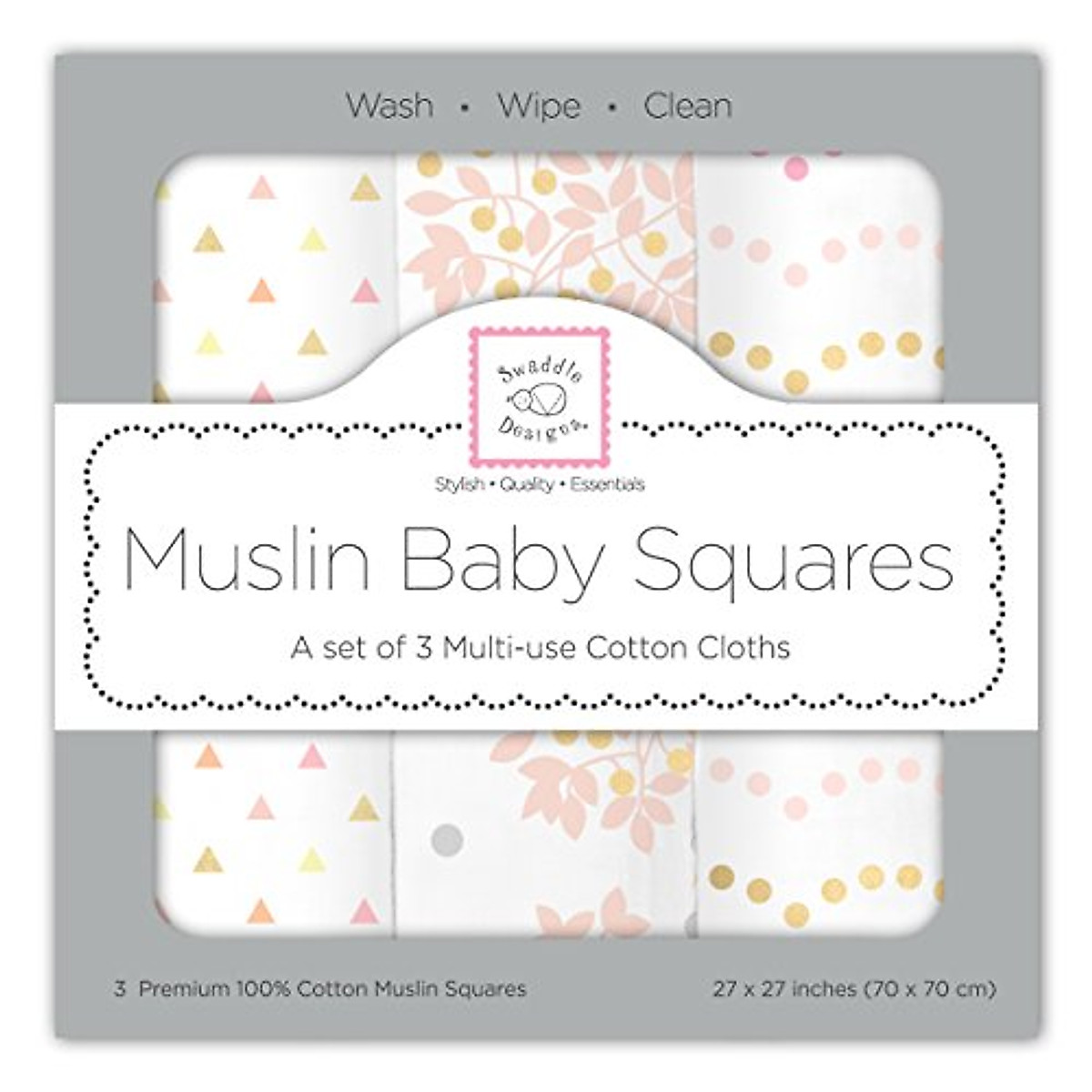 SwaddleDesigns Cotton Muslin Squares, Set of 3, 27x27 inches, Pink Heavenly Floral