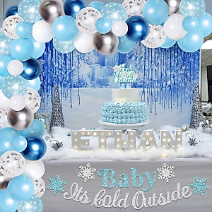 Kreatwow Baby It’s Cold Outside Party Decorations Blue Frozen Theme Baby Shower Supplies Snowflake Balloon Garland Kit Banner Cake Topper Winter Little Snowflake Party