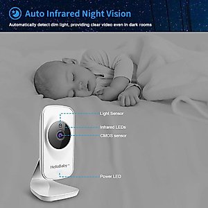 HelloBaby Video Baby Monitor with Camera and Audio, 5" Color LCD Screen, Monitor Camera, Infrared Night Vision, Temperature Display, Lullaby, Two Way Audio and VOX Mode