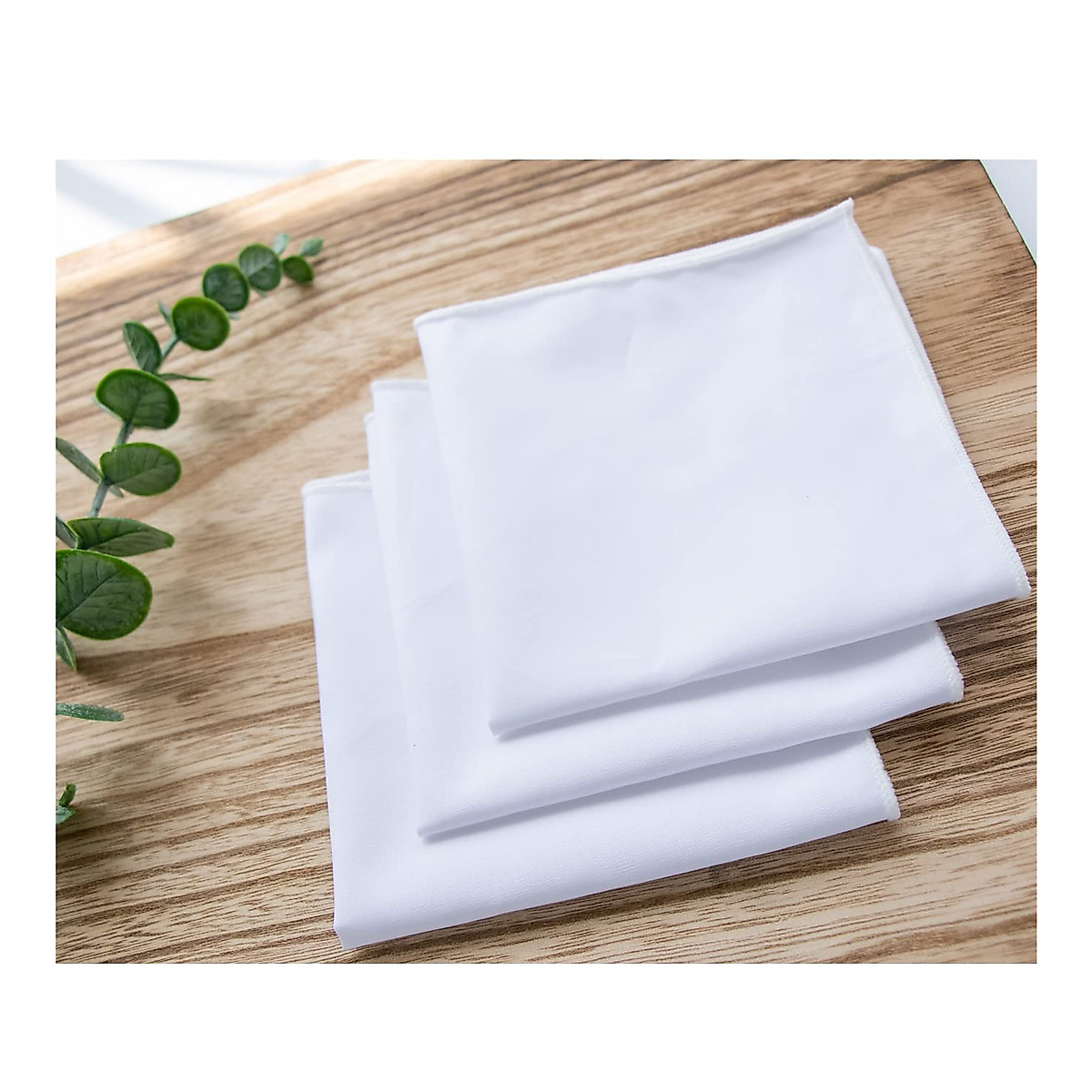 3-Pk Mens Cotton White Pocket Square with Color Border(10 Colors)