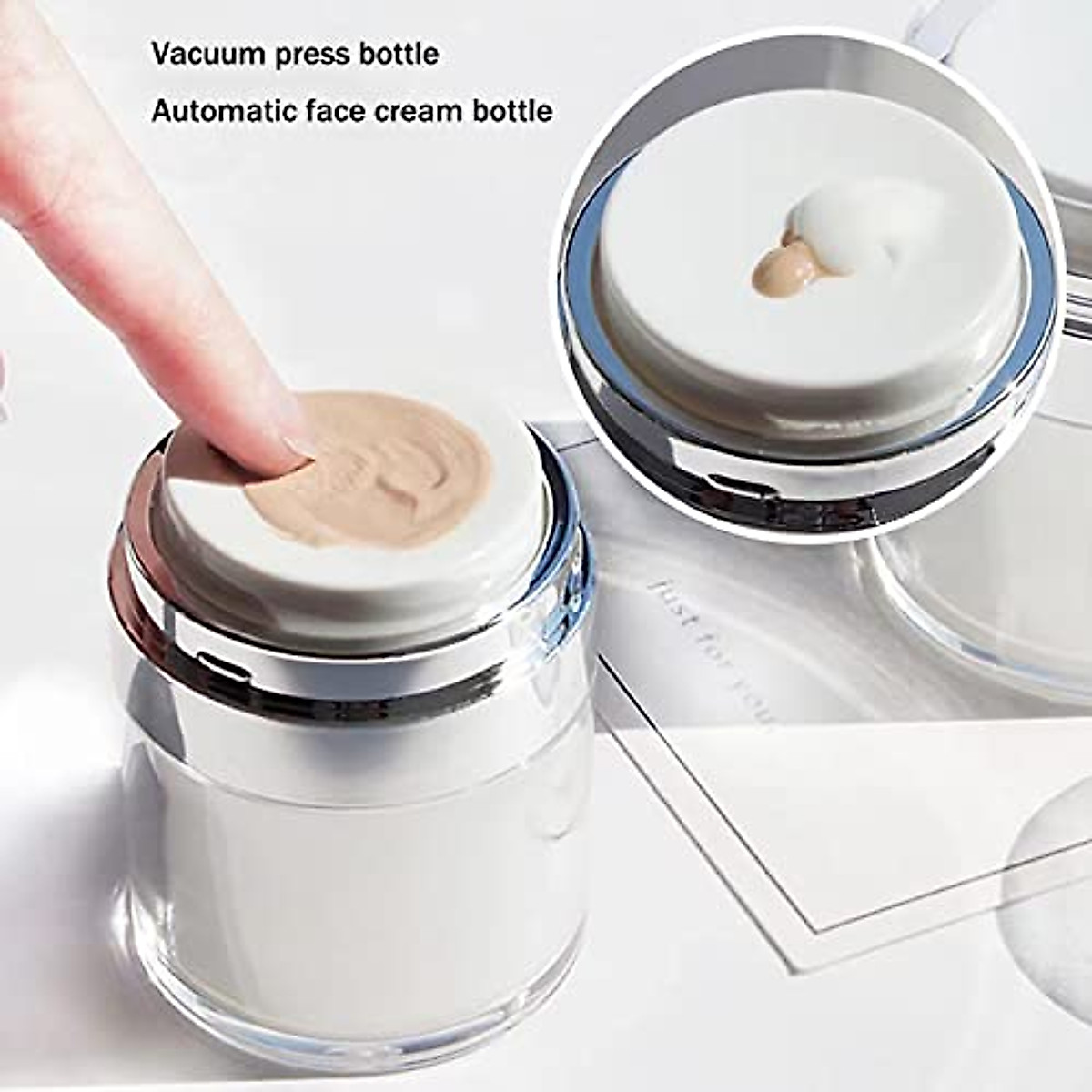 Roiper Cream Jar Vacuum Bottle, Makeup Lotion Travel Container Push Down Pump Dispenser, 15/30/50 ML Refillable Portable Airless Pump Bottles