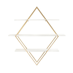 Kate and Laurel Daxton Modern Wood and Metal Diamond Wall Shelf, 31 x 8 x 31, White and Gold, Glam Geometric Wall Organization for Bathroom Storage or Living Room Display