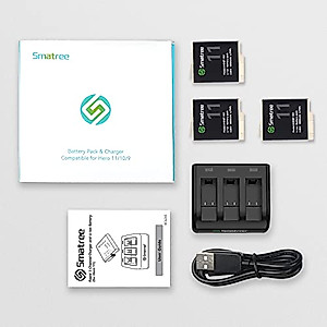 Smatree Batteries Compatible for GoPro Hero 11,Hero 10,Hero 9 Black, 3 Pack 1800mAh Replacement Batteries Fully Compatible with GoPro 11/10/ 9 Original Charger and Battery, USB Quick Charger.
